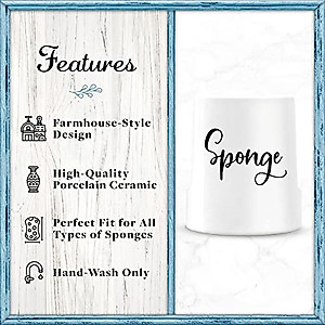 Home Acre Designs Sponge Holder for Kitchen Sink - Ceramic Porcelain Cup for Sponges - Rustic Farmhouse Decor - White