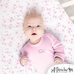 Frenchie Mini Couture Fitted Crib Sheets 100% Woven Cotton Fits Toddler Mattress, Pink Stars, 28 x 52inx8in, 2-Pack