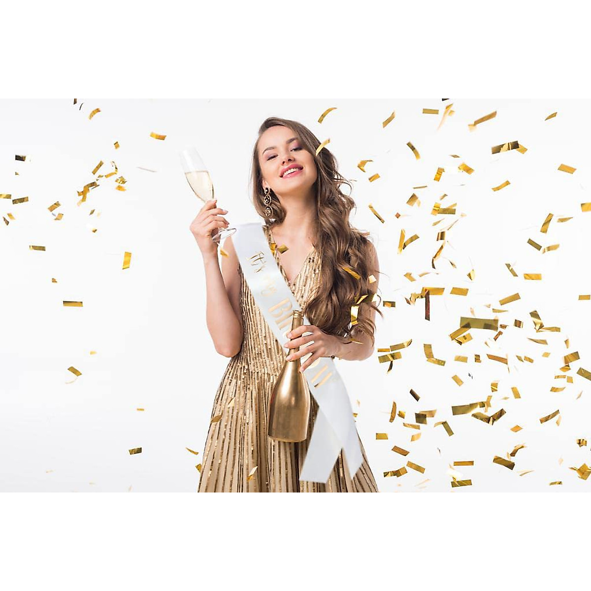 Docooniver 2 Pack It's my Birthday Sash for Women,Black and White Sashes with Gold and Rose gold Writing.