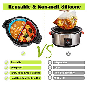 Slow Cooker Liners,LYHOLKEER Silicone Slow Cooker Liner for 6 QT Crockpot & Hamilton Beach,2 IN1 Reusable Slow Pot Divider Insert,Leakproof & Dishwasher Safe, BPA Free (Red+Blue)