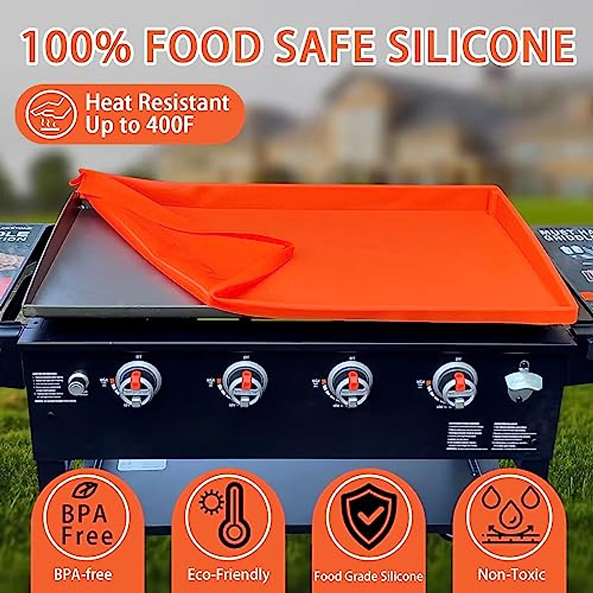 Wrpaulk 36" Silicone Griddle Mat Cover for Blackstone,Full Coverage Food Grade Griddle Grill Mat,Protects Grill Year-Round from anmial,Debris and Rust,Color:Orange