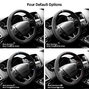 Alfanxi Hand Stitch Alcantara Steering Wheel Cover Compatible with Ford Focus RS ST ST-Line Kuga ST-Line Ecosport ST-Line (White Stripe)