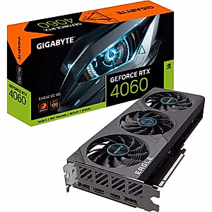 GIGABYTE NVIDIA GeForce RTX 4060 Eagle OC Graphics Card - 8GB GDDR6, 128-bit, PCI-E 4.0, 2505MHz Core Clock, 2X DP 1.4, 2X HDMI 2.1a, NVIDIA DLSS 3 - GV-N4060EAGLE OC-8GD