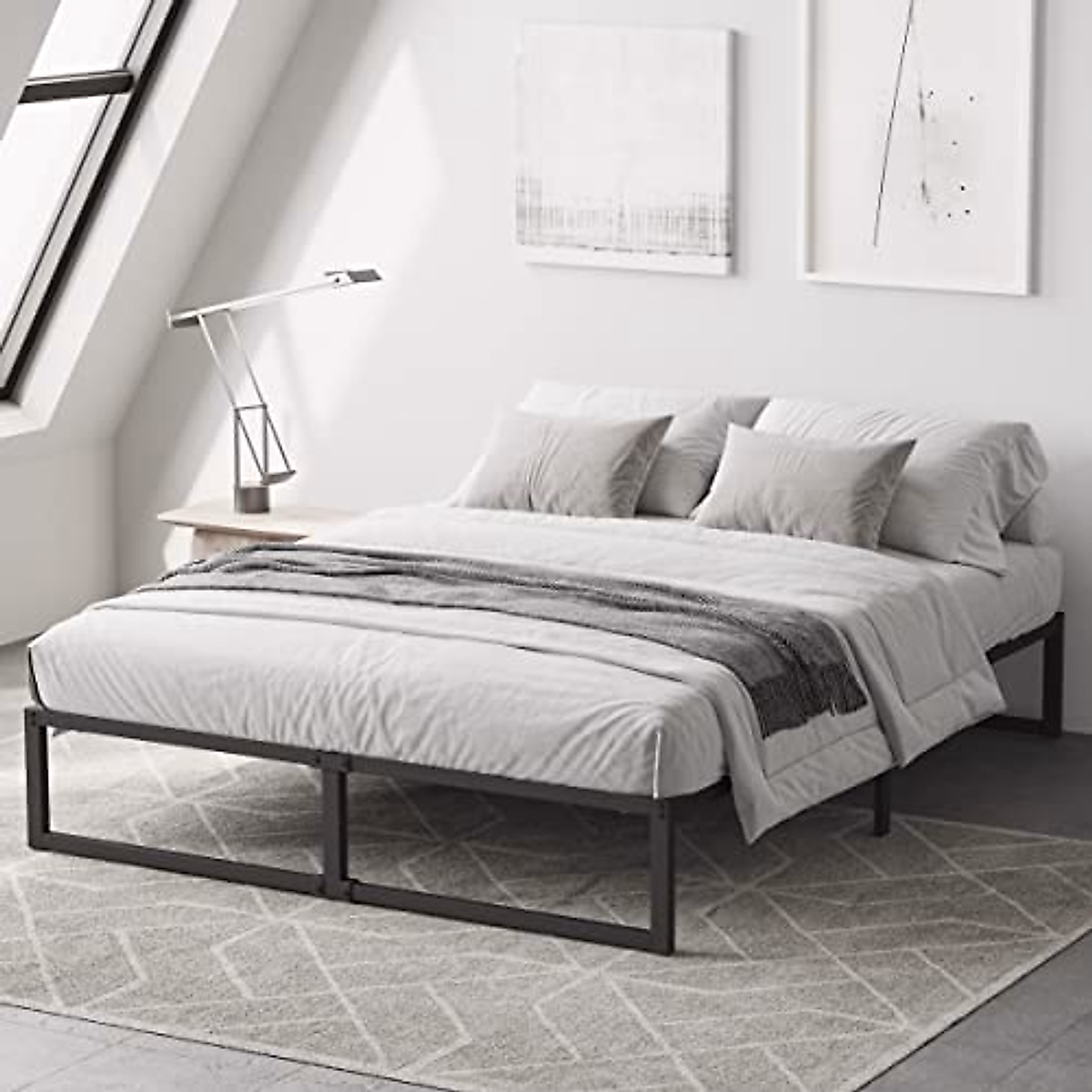 Richwanone 14 inch King Bed Frame Metal Platform Mattress Foundation with Heavy Duty Steel Slat Support, No Box Spring Needed, Easy Assembly, Black