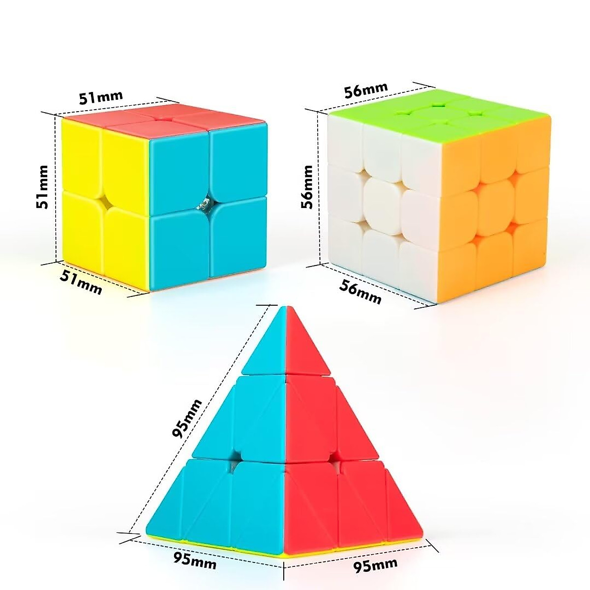Speed Cube Set, Jurnwey Stickerless Magic Cube Set of 2x2x2 3x3x3 Pyramid Frosted Puzzle Cube