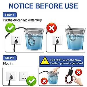 KNEOYR 250W De-icer Submergible Bird Bath Heater Aluminum Cast for Livestock Poultry Horses, Cows, Birds, Wildlife Drinking Indoor Outdoors in Winter with 10 Foot Cord Birdbath Water Heater