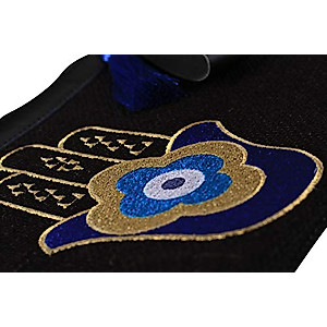 KarensLine Handmade Evil Eye Embroidery Black Jute Clutch Bag Hamsa Hand Beach Summer Style, Medium