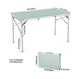 ARROWHEAD OUTDOOR 4’ ft Heavy-Duty Portable Aluminum Frame Folding Table w/Leveling Feet, Solid Tabletop Surface, 2 Adjustable Heights, Carrying Case Included, Lightweight, USA-Based Support