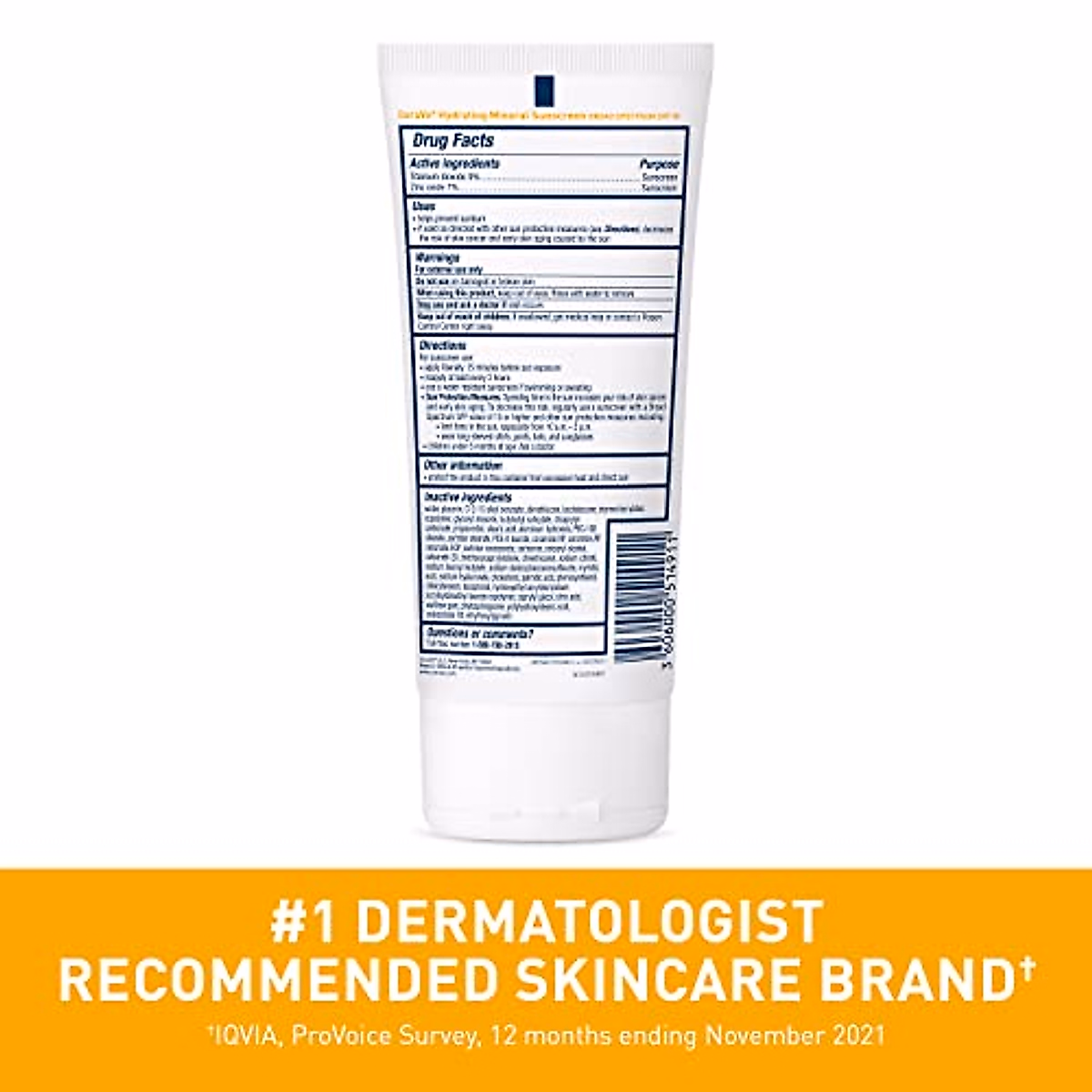 CeraVe 100% Mineral Sunscreen SPF 50 | Body Sunscreen with Zinc Oxide & Titanium Dioxide for Sensitive Skin | With Hyaluronic Acid and Ceramides | 5 oz