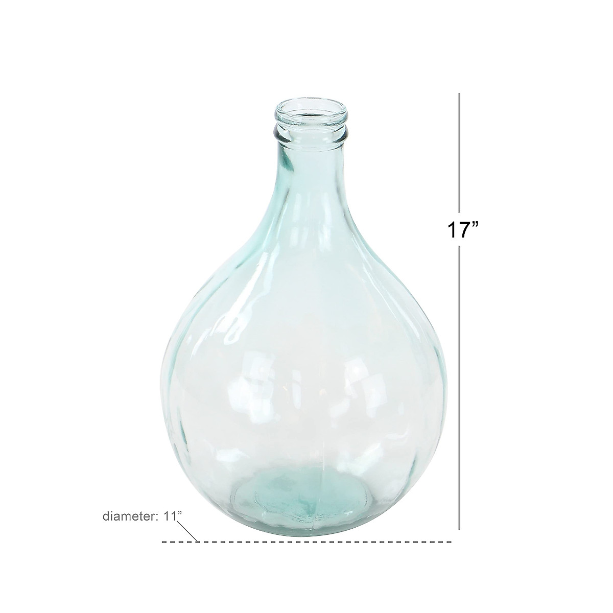 Deco 79 Recycled Glass Handmade Decorative Vase Spanish Bottle Centerpiece Vase, Flower Vase for Home Decoration 11" x 11" x 17", Blue