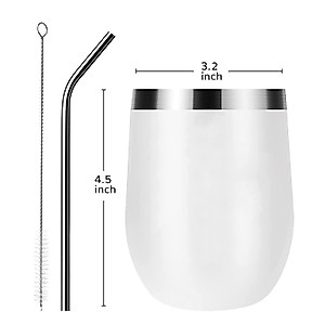 Waldeal Nonna Floral Wine Glass 12 oz, Double Wall Vacuum Insulated Travel Tumbler with Lid and Straw, Stainless Steel Stemless Coffee Cup for Women Grandma, White