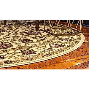 Unique Loom Voyage Collection Traditional Oriental Classic Intricate Design Area Rug, Round 6' 1" x 6' 1", Ivory/Tan