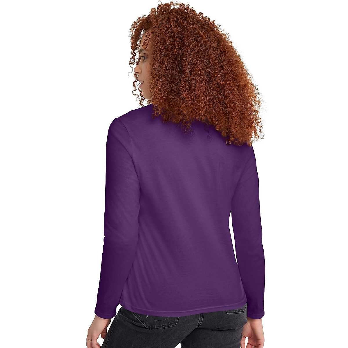 Hanes Women's Originals Long Sleeve Cotton T-Shirt, Lightweight Crewneck Tee, Modern Fit, Violet Splendor, Large