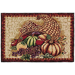 Violet Linen Fall Harvest Thanksgiving Autumn Leaves Sunflowers Fruits Pumpkins Tapestry Pattern, Polyester Cotton Woven Tapestry, Cornucopia, 13 X 19, Rectangler Set of 4, Decorative Place Mats