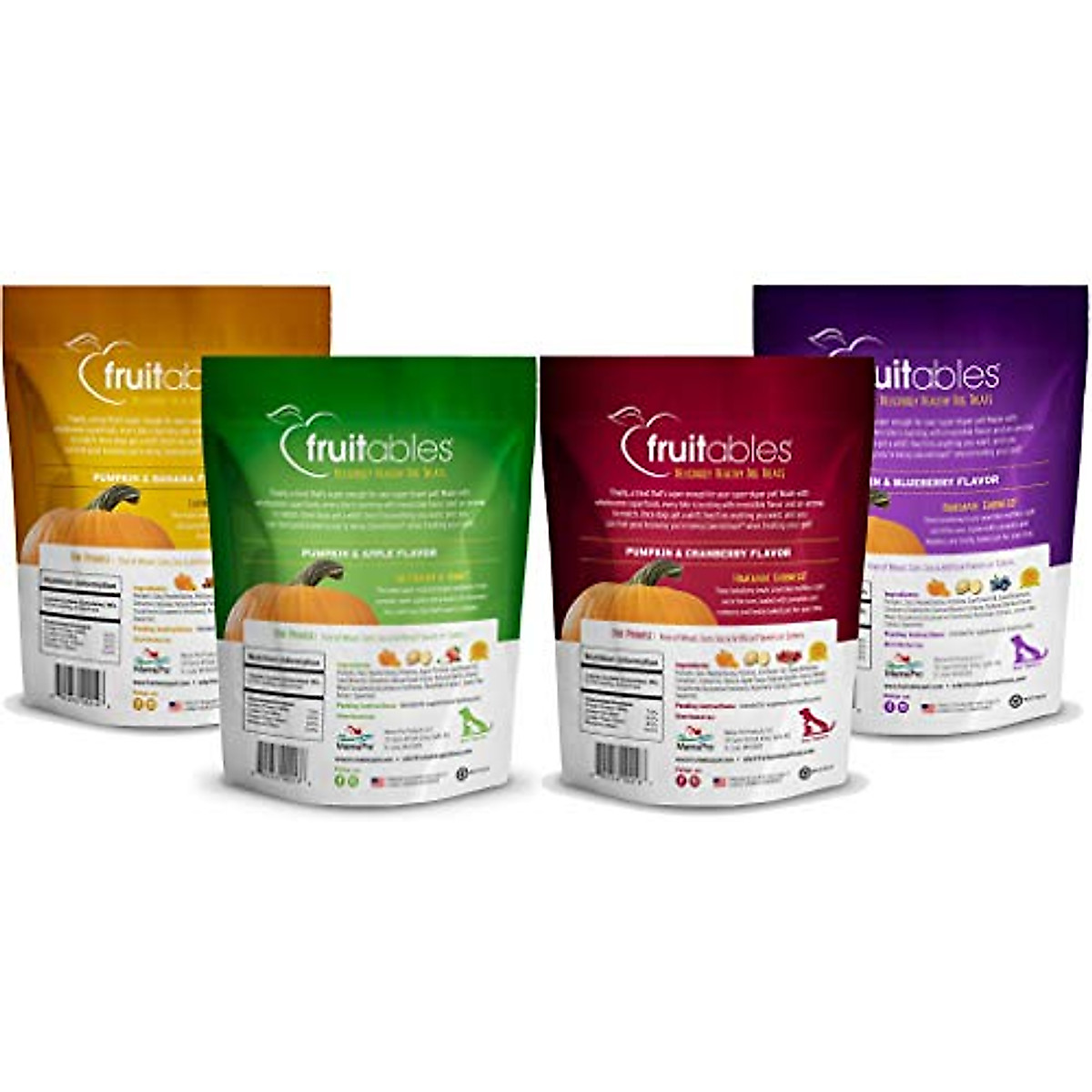 Fruitables Baked Dog Treats Variety 4 Pack - 1 Pumpkin & Apple - 1 Pumpkin & Banana - 1 Pumpkin & Blueberry - 1 Pumpkin & Cranberry - 7 oz Each