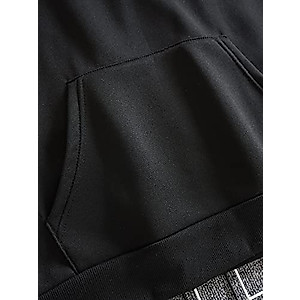 WDIRARA Men's Color Block Letter Embroidery Long Sleeve Hooded Sweatshirt Hoodies Red Rose and Black L