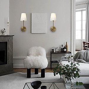 Pathson Set of 2 Rustic Wall Sconces with Light-Yellow Fabric Shade Not Pure White, Bathroom Vanity Lights Modern Wall Sconce Lighting for Bedroom Living Room (Antique)