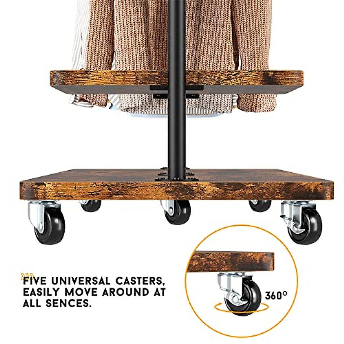 Raybee Clothes Rack Heavy Duty Clothing Rack, 400LBS Rolling Garment Rack with Shelves, Industrial Clothing Rack with Shelves, Portable Adjustable Clothes Rack for Hanging Clothes, Rustic Brown