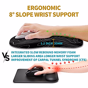 Hokafenle Ergonomic Mouse Pad Wrist Support, Wrist Rest Mousepad for Carpal Tunnel Pain Relief with Integrated Memory Foam Slope Massage Bulge (11.8x7.9 inch,Topographic Contour)