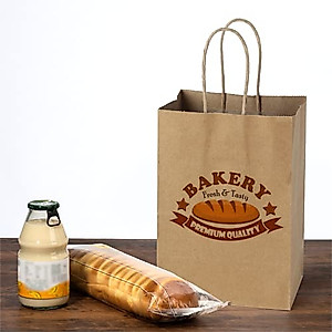 Poever Brown Paper Bags with Handles 5.25x3.75x8 Kraft Paper Bags 50 PCS, Small Gift Bags Shopping Bags Party Bags Goody Bags Grocery Bags Recyclable for Birthday Takeouts