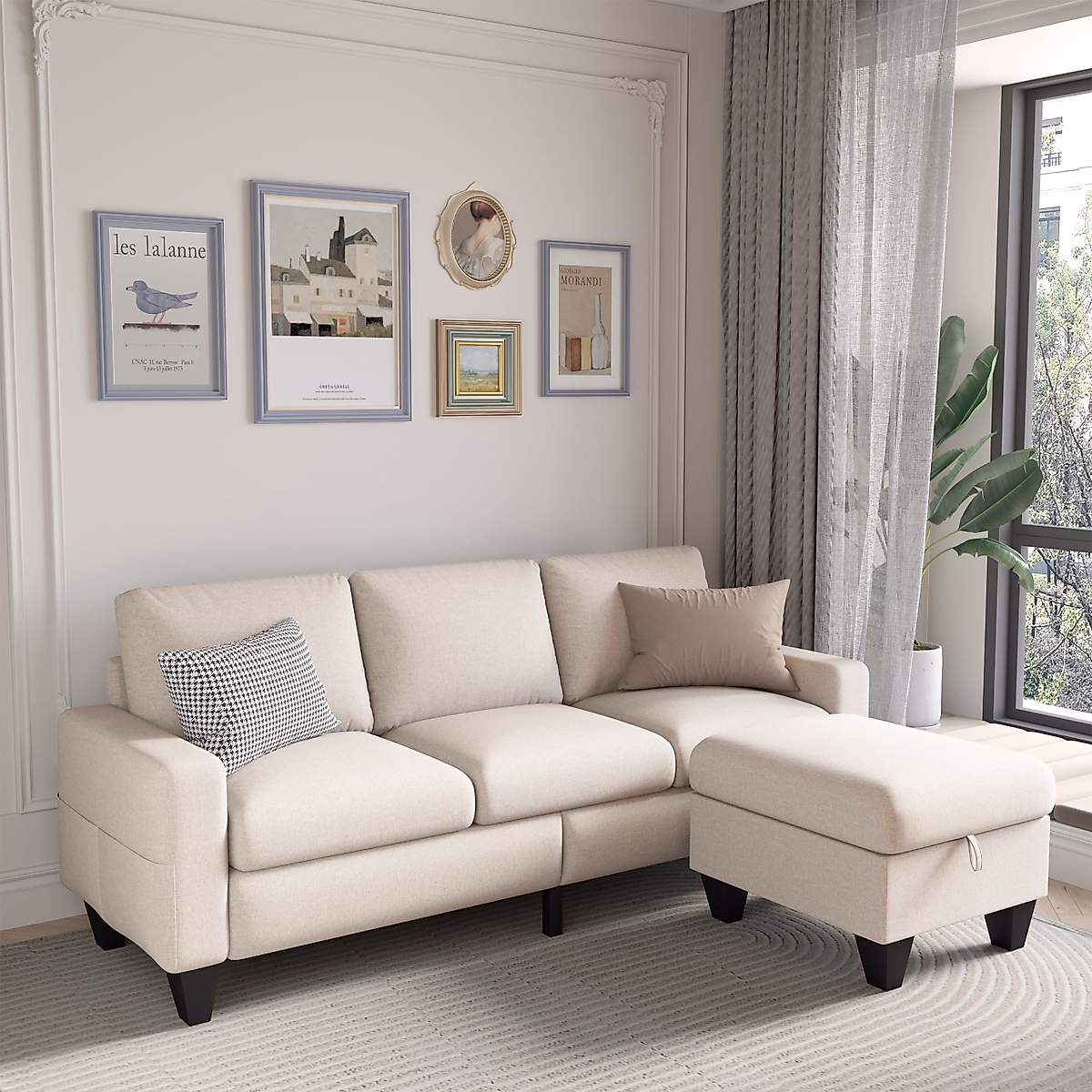 Youmumeub Sectional Sofa, L Shaped Couches for Living Room with Movable Ottoman Small Beige Sofas Modular Furniture Set for Apartment Small Space Loft