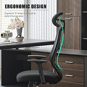 Okeysen Ergonomic Office Chair, High Back Mesh Home Office Desk Chair with S-Shaped Back Support, Swivel Computer Task Chair with Adjustable 2D Headrest, Gaming Chair for Home Office.