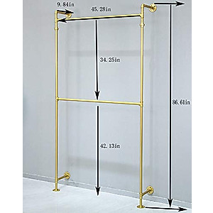 Industrial Pipe Clothes Rack, Wall Mounted Black Iron Garment Bar, Multi-Purpose Hanging Rod for Closet Storage (Gold)