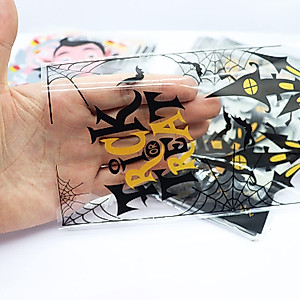 VEYLIN 120Pcs Halloween Cellophane Treat Bags, Cartoon Clear Candy Bags with Twist Ties for Halloween Party Favors Supplies