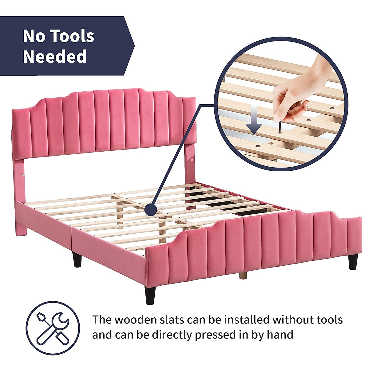 ZAFLY Full Size Bed Frame Kids, Modern Comfortable Pink Princess Bed Frames, Soft Headboard Padding& Wood Slats, Perfect for Girls’Rooms, No Box Spring Necessary (Princess)