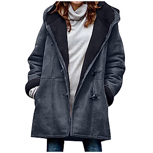 Plus Size Winter Coats for Women 2024 Warm Sherpa Fleece Lined Distressed Jackets Hooded Parka Faux Suede Pea Coat Outerwear, winter coats for women ropa de invierno para mujer, Navy L