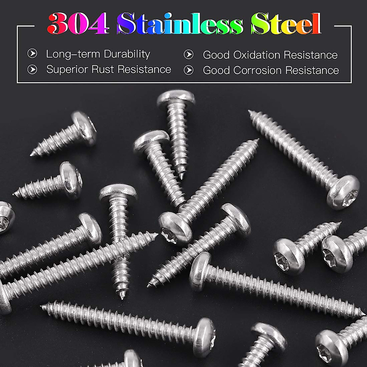 Glarks 211Pcs #10 x 1/2'' / 5/8'' / 3/4'' / 1" / 1-1/4'' / 1-1/2'' Button Head Torx Security Stainless Steel Screws, 6 Size Tamper Resistant Screws Assortment Set with T25 Bit