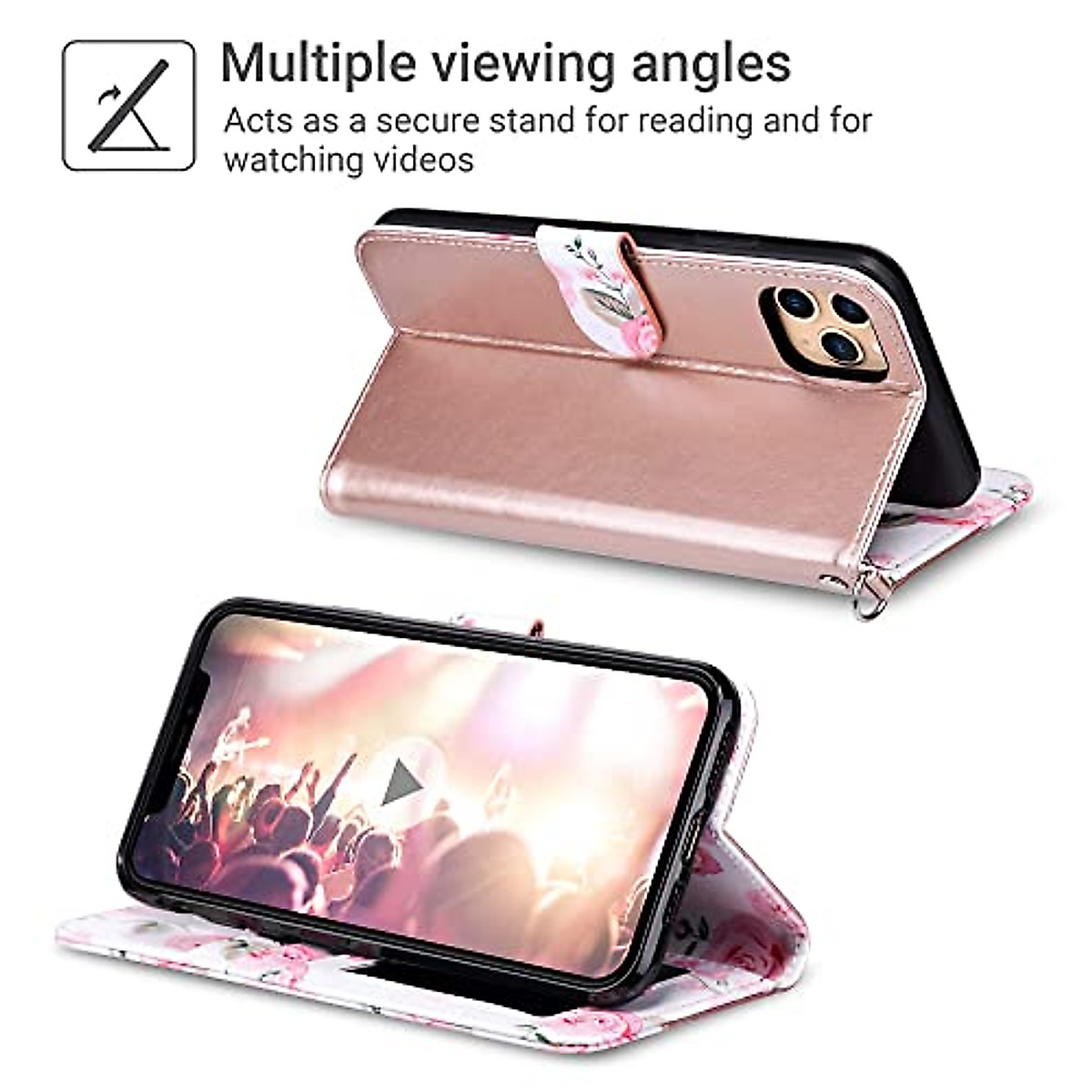 ULAK Compatible with iPhone 11 Pro Max Wallet Case for Women Girls, PU Leather Flip Cover with Card Holder Kickstand Shockproof Protective Purse Case for iPhone 11 Pro Max 6.5 Inch, Rose Gold