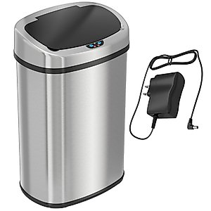 SensorCan 13 Gallon Kitchen Trash Can with Lid and Odor Filter, AC Adapter Included, Motion Sensor Stainless Steel Oval Garbage Bin for Home Office Work Bedroom Living Room Slim Wastebasket
