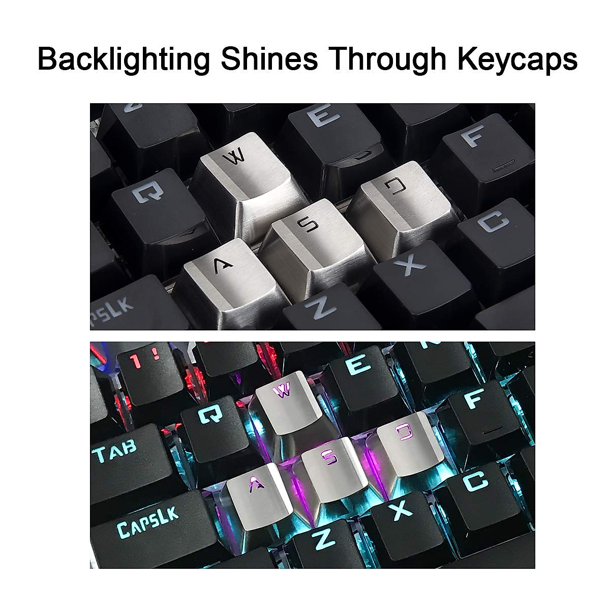 Fitlink FPS & MOBA Gaming Keycaps, Durable Stainless Steel Metal Keycap with Key Puller for Mechanical Keyboard Cherry Mx Switch (WASD+Direction Keys,Silver)