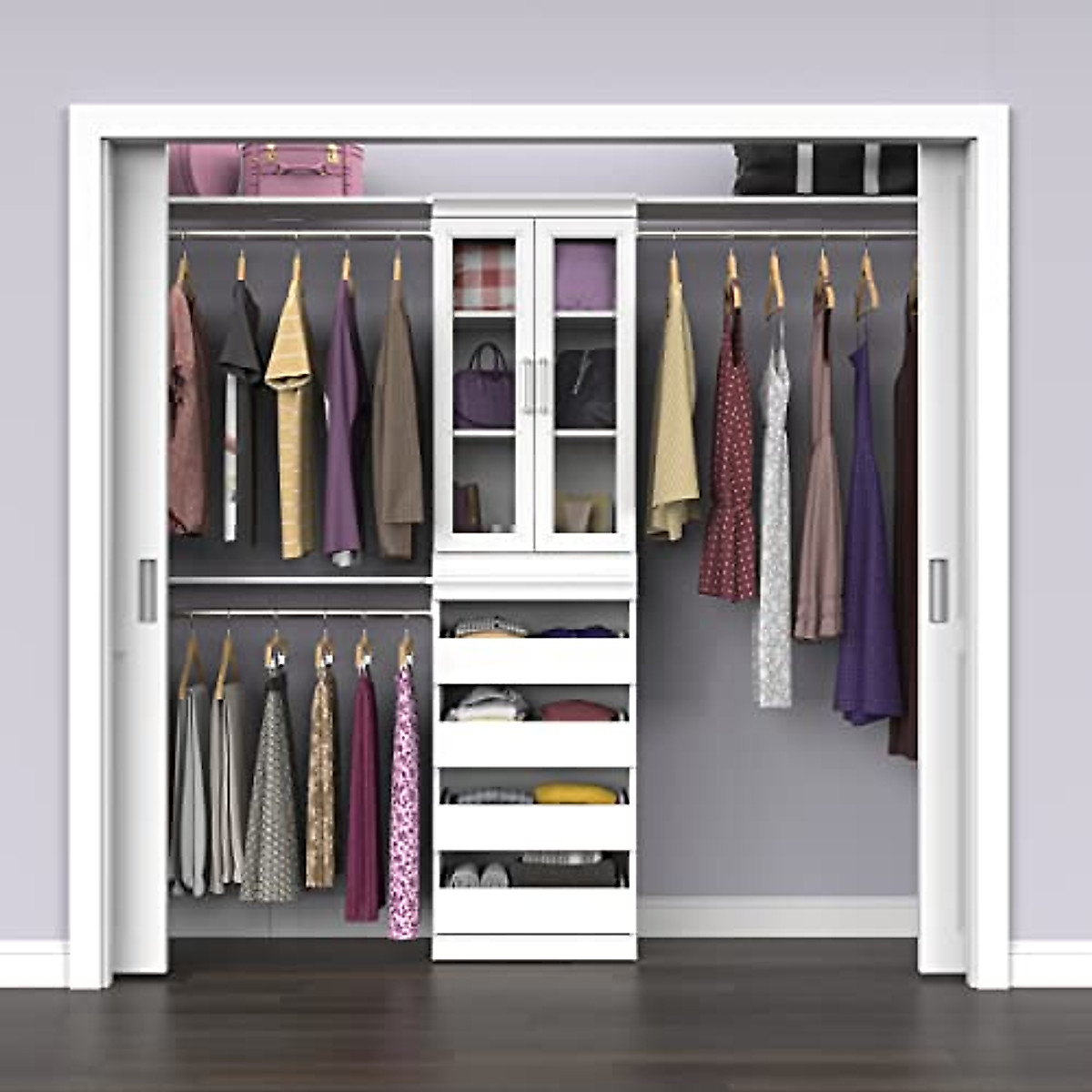 ClosetMaid Modular Storage Pair Set, 2 Glass Pane Doors, Wood Closet Organizer Shaker Style, Add On Accessory for Shelf Units, White, 34.88" H x 21.02" W x 1.81" D