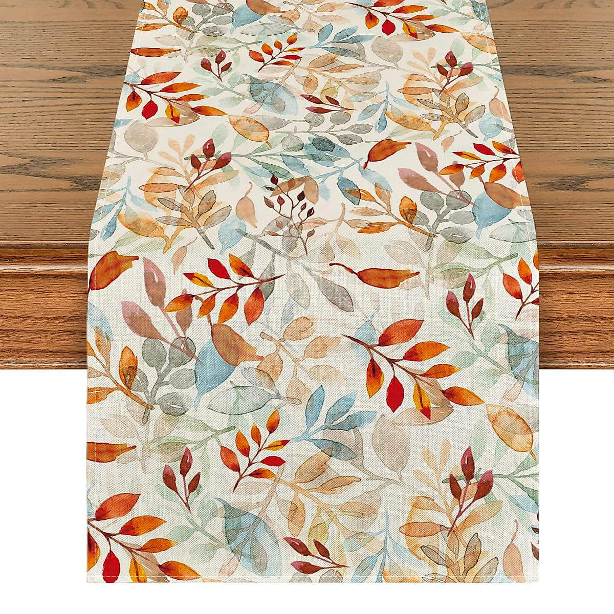 Artoid Mode Beige Eucalyptus Leaves Fall Table Runner, Seasonal Autumn Kitchen Dining Table Decoration for Outdoor Home Party 13x72 Inch