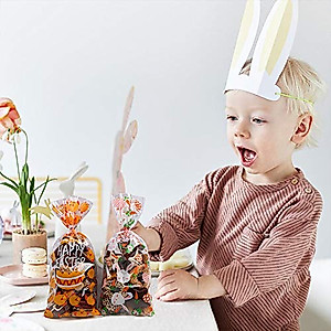 CCINEE 120PCS Easter Treat Bags,Cellophane Cookie Bags with Twist Ties Egg Bunny Candy Bags for Kids Easter Party Supply