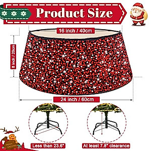 ROMANKAS Christmas Tree Collar Red and Black Glitter Xmas Tree Collar 23.6 Inch Sequins Christmas Tree Skirt Sparkle Tree Base Cover Bling Xmas Tree Ring for Holiday Party Christmas Decoration