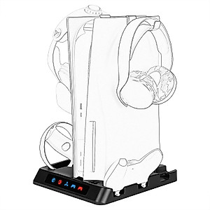 Geekria Charging Station Compatible with PSVR2, PS5, Sony PlayStation VR2 Dual Charging Dock Charging Stand Gamepad Show Case Gaming Accessories with Host Cooling Fan (Black)