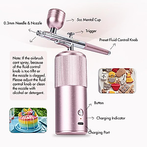 OKUPAN Nail Airbrush Machine - Cordless Airbrush Kit with Compressor - Portable Airbrush for Nails, Cake Cookies Decorating, Makeup, Barber, Model Painting (Pink)