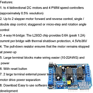 DKARDU 2 pcs L293D DC Motor Drive Expansion Shield Stepper Motor Drive Shield Expansion Board with DC Female Cable for Arduino Duemilanove Raspberry Pi