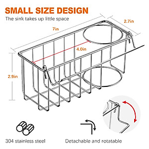3-In-1 Kitchen Sink Organizer In-Sink Sponge and Brush Holder for Kitchen Sink - 304 Stainless Steel Sink Holder for Brush and Sponge - Durable Kitchen Accessories, Dishcloths, Brushes