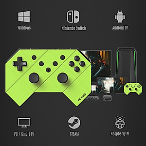 PB TAILS CHOC Unique Bluetooth Controller for Switch, PC, Steam, Android - Portable Switch Wireless Controller with Turbo-Mode, Motion Control, Vibration, Wake Up Function & Carry Case - Neon Green
