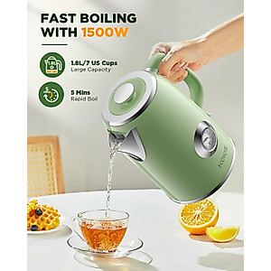 Electric Kettle, 1.8 L Hot Water Boiler Heater with Thermometer, 1500W Retro Electric Tea and Water Kettle with LED Indicator, 100% Stainless Steel, Auto Shut-Off & Boil-Dry Protection, Retro Green