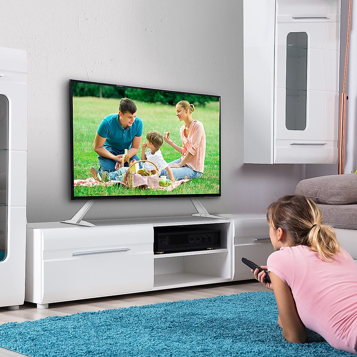 WALI Universal TV Stand, TV Stand for Living Room Mounting for 22 to 65 inch Television up to 110lbs, Small TV Legs with Mounting Holes up to 800x500mm(TVS001-W), White