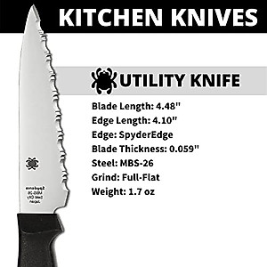 Spyderco Lightweight Kitchen Utility Knife with 4.5" MBS-26 Stainless Steel Blade and Black Polypropylene Plastic Handle - SpyderEdge - K05SBK
