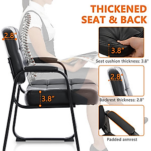 CLATINA Big & Tall Waiting Room Guest Chair with Bonded Leather Padded Arm Rest and Sled Base for Office Reception Lobby and Conference Desk, Black(2 Pack)