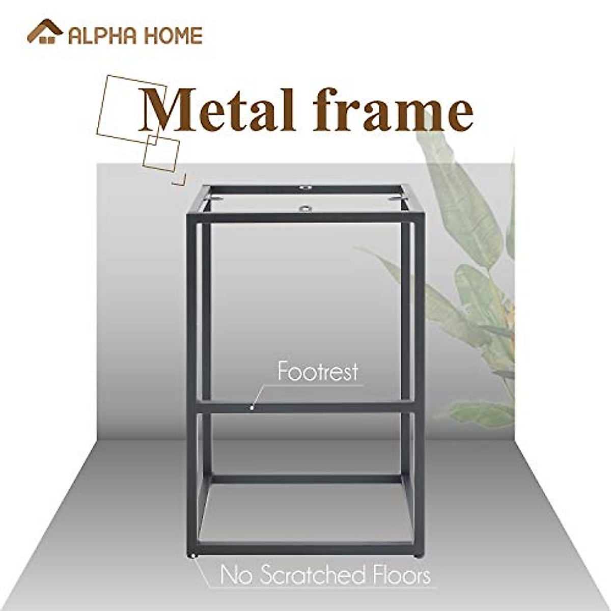 ALPHA HOME 24" Bar Stool Counter Height Bar Stools with Footrest Pu Leather Backless Kitchen Dining Cafe Chair with Thick Cushion & Sturdy Chromed Metal Steel Frame Base for Indoor Outdoor,Grey,2PC