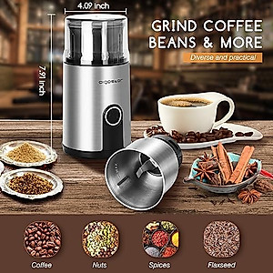Aigostar Coffee Grinder Electric, 160W Detachable Coffee Bean and Spice Grinders, Stainless Steel Blade & Removable Bowl, Easy Cleaning, 2.6 OZ, Black