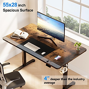 WOKA Electric Height Adjustable Electric Standing Desk, 55 x 28 Inch Sit Stand Desk with Memory Controllers, Stand up Desk for Home Office, Rustic Brown and Black Tabletop